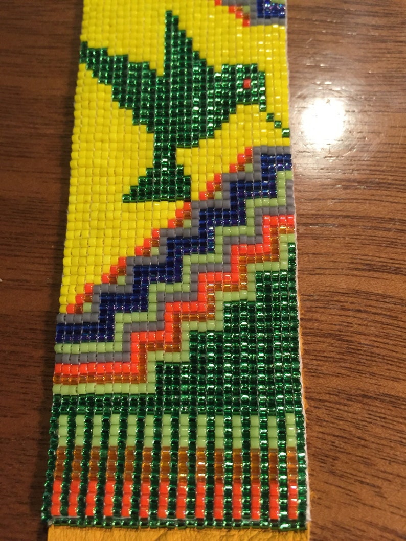 Hummingbird Loom Beaded With Green, Yellow, Orange and Purple Beads ...