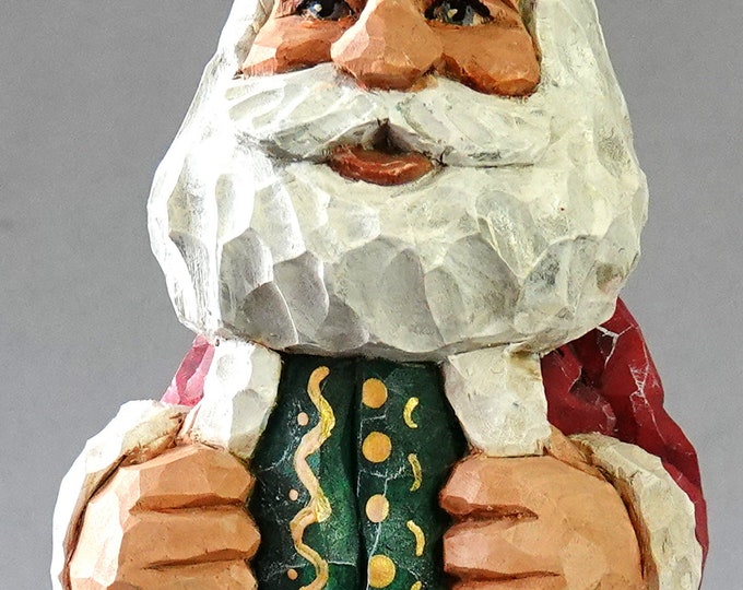 Christmas Figure, Santa Claus Wood Art, Hand Carved Original, Bald ...