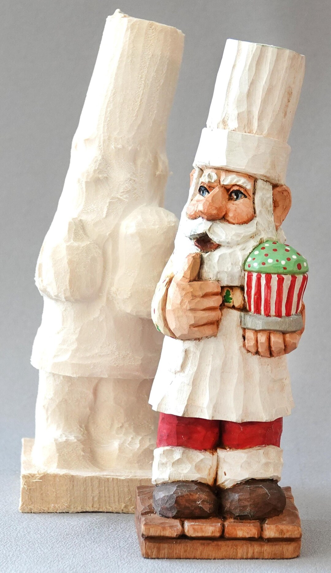 Carving Blanks, Santa Wood Rough Out, Hand Carved, Cup Cake Chef Santa ...