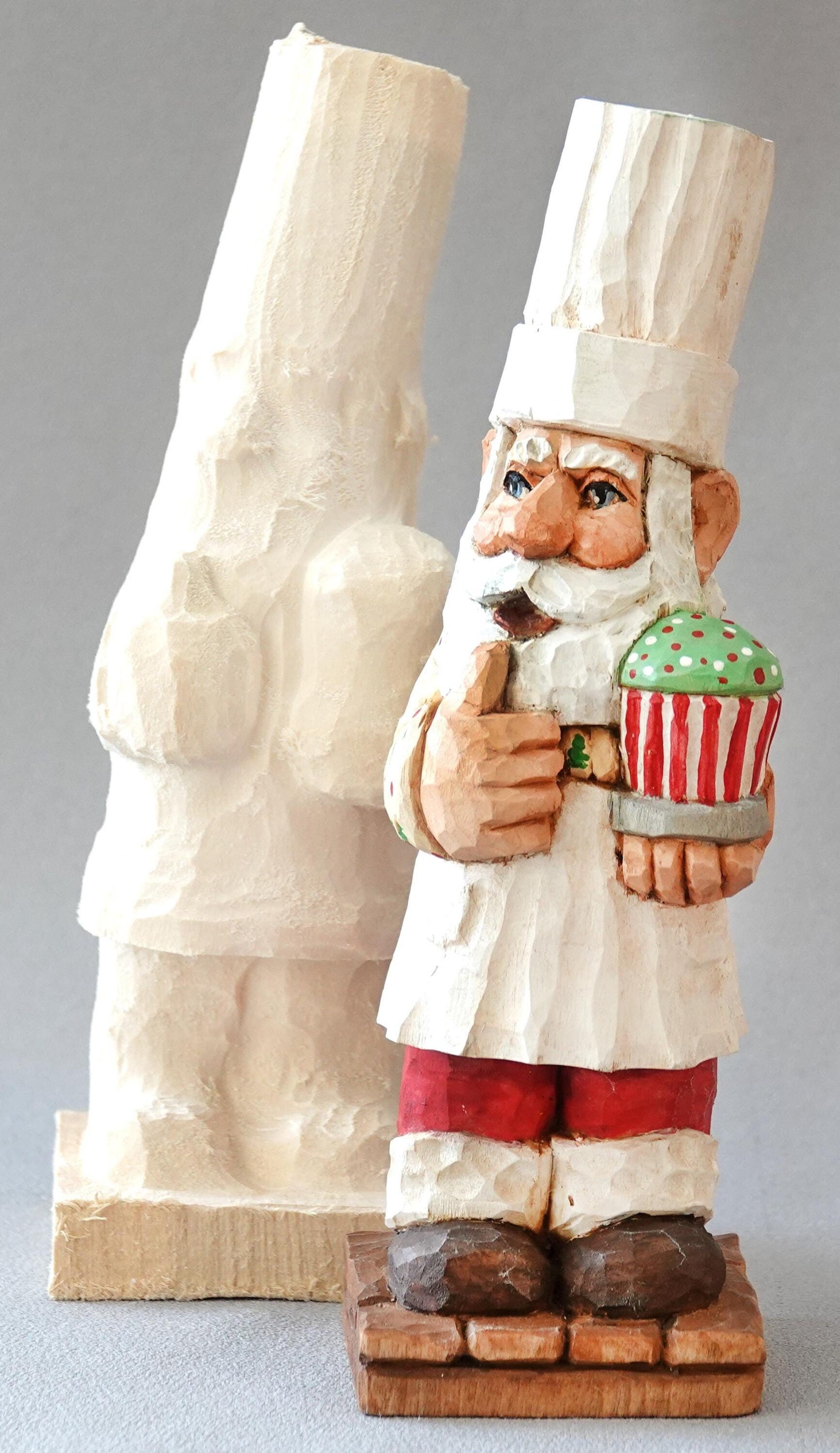 Carving Blanks, Santa Wood Rough Out, Hand Carved, Cup Cake Chef Santa ...