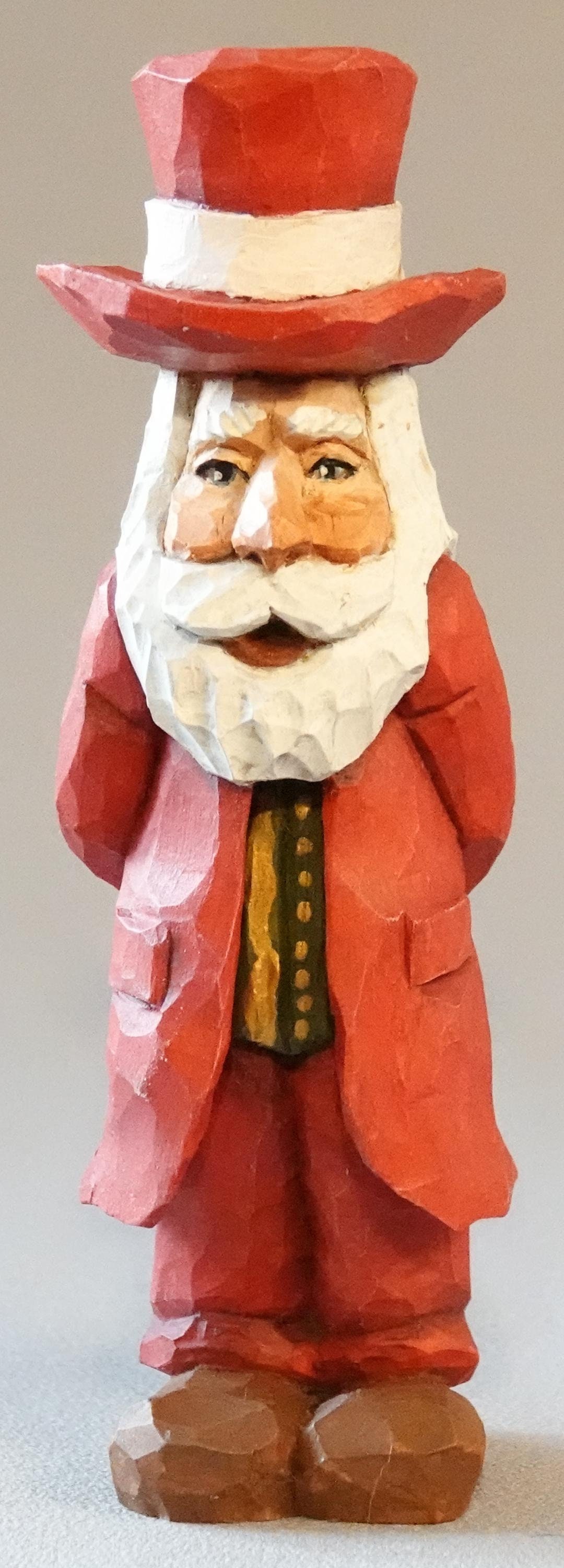 Festive Wood Carvings, Artisan Holiday Collectibles, Dapper Santa in ...