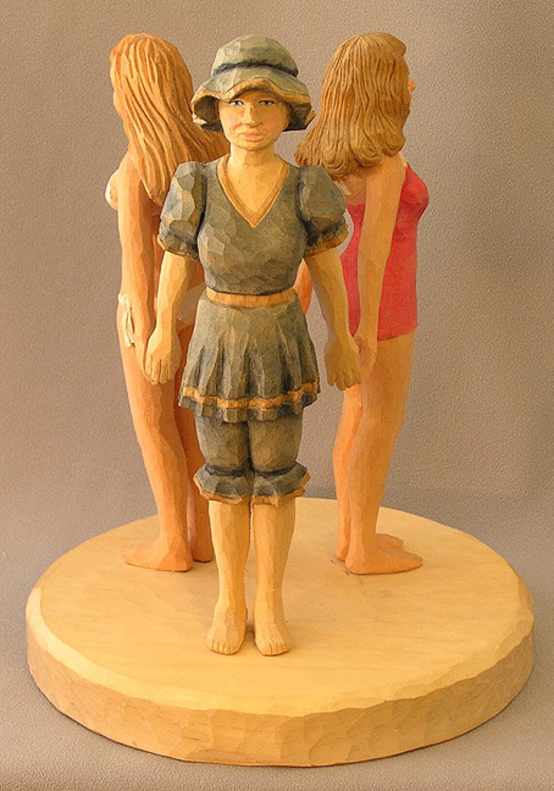 Hand Carved Wood Carving Figurines in Wood Three Bathing | Etsy