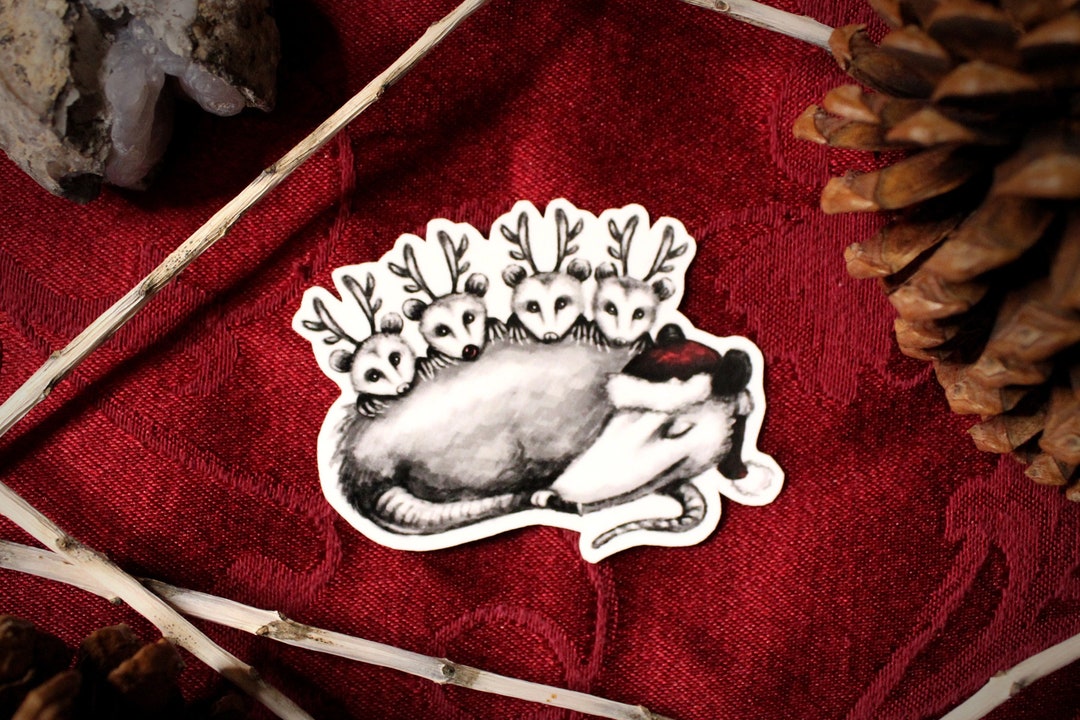Christmas Opossum Sticker – Yule, Weird Xmas Stocking Stuffer - Etsy