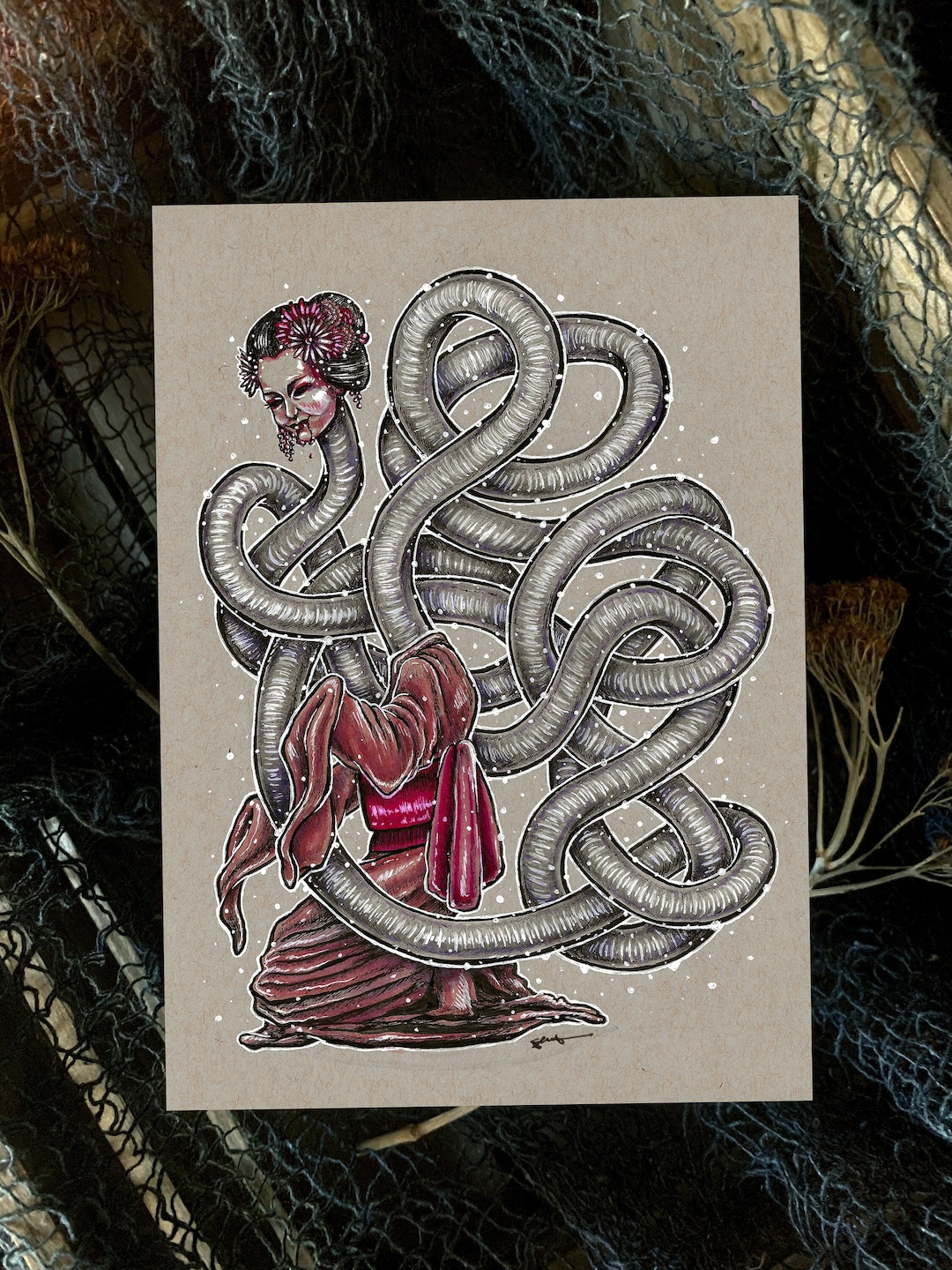 Rokurokubi — Art Prints — J-horror Ghost — Long Neck Folklore Art ...