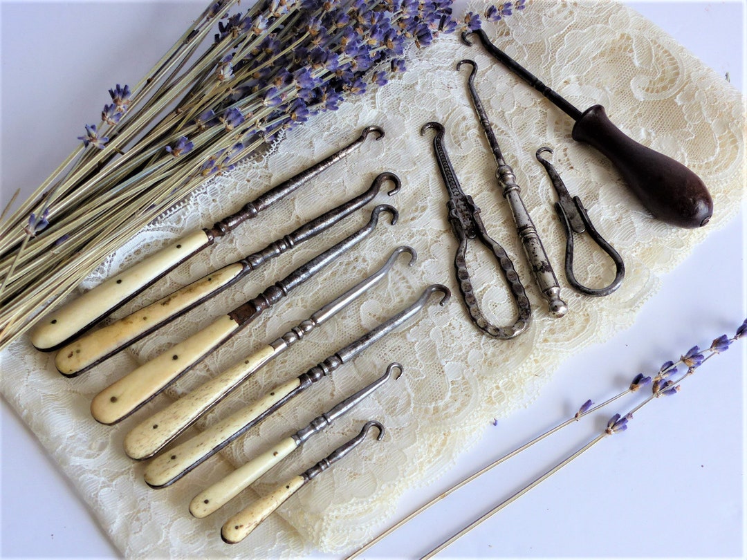 Full Set of French Antique Boot Hooks, Lace up Boot Hooks, Button Hooks ...