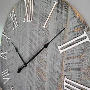 Large Wall Clock / Rustic Grey With Roman Numerals / Made From Rough ...