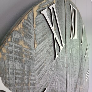 Large Wall Clock / Rustic Grey With Roman Numerals / Made From Rough ...