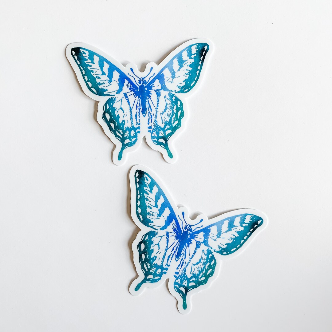 Watercolor Butterfly Blue Teal Sticker Decal - Vinyl RV Car Laptop ...