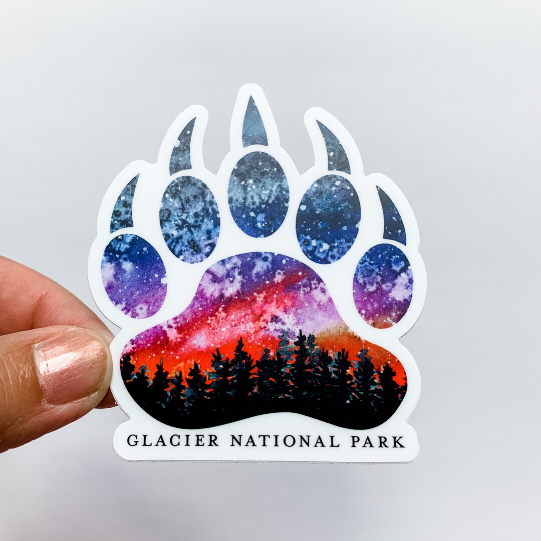 Glacier National Park Grizzly Sunset Bear Paw Print Sticker Decal ...
