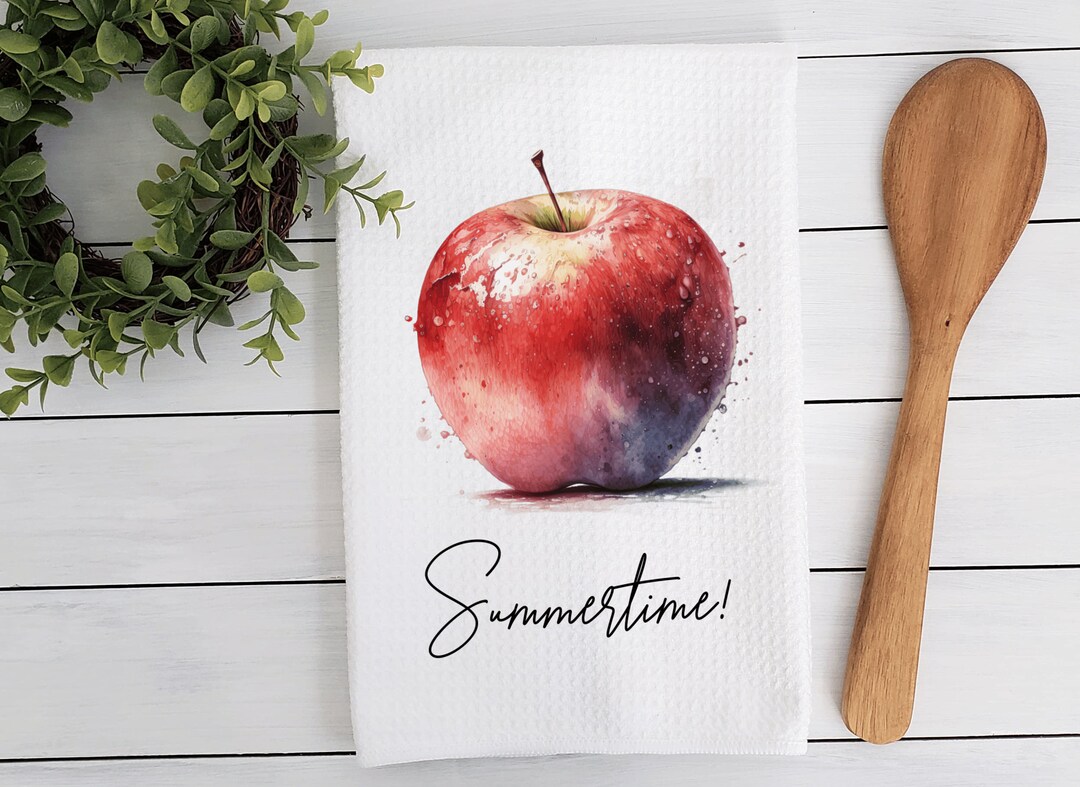 Summertime Kitchen Towel, Watercolor Apple Towel, Farmhouse Decor ...