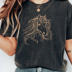 Embroidered Horse Face Shirt, Stallion Top, Horse Lover Gift, Graphic ...