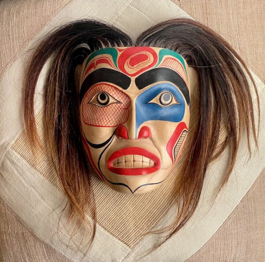 Woman With Labret Northwest Tribal Style Mask - Hand Carved, Hand ...