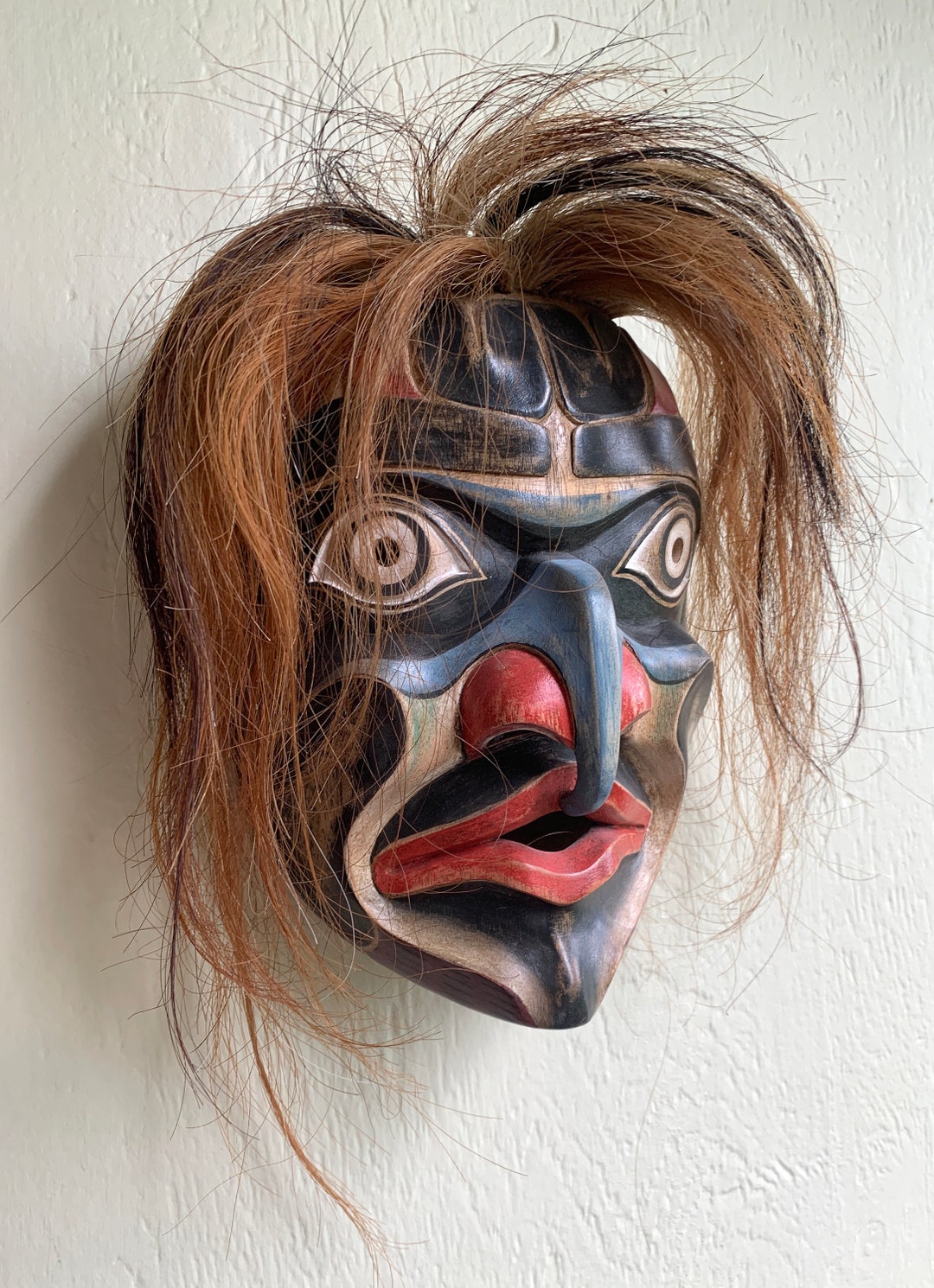Hawk Spirit Mask With Hair | Hand-carved | Pacific Northwest Tribal ...