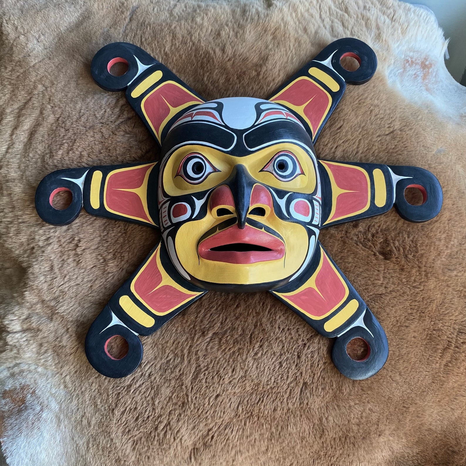 Sun Spirit Mask Pacific Northwest Tribal Ceremonial Mask. Hand Carved ...