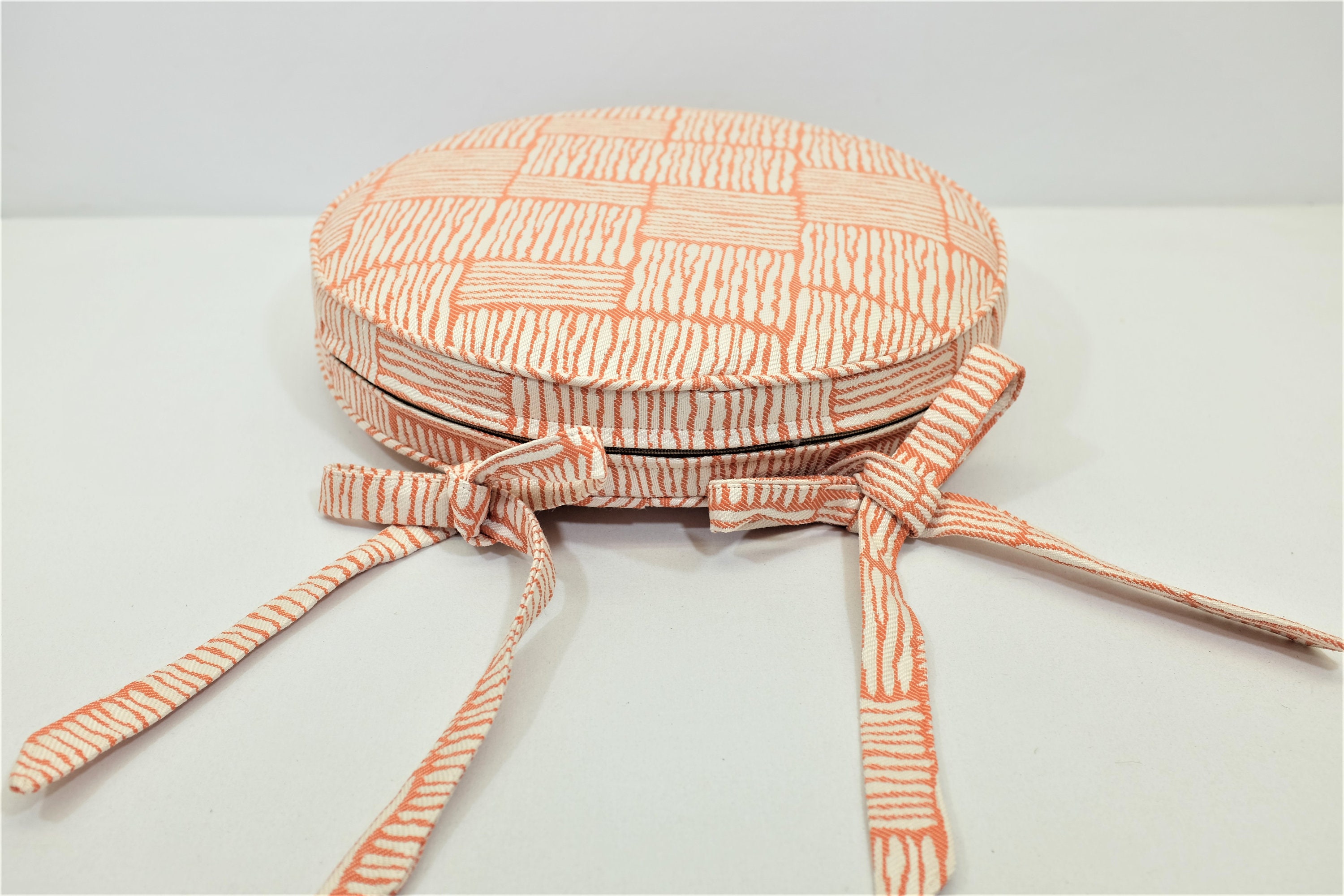 Set of Round Seat Cushions - Foam Insert Included - Orange and White ...