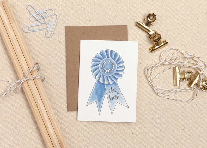 Blue Ribbon Card - the Best - Hand Lettered - Watercolor - Greeting ...