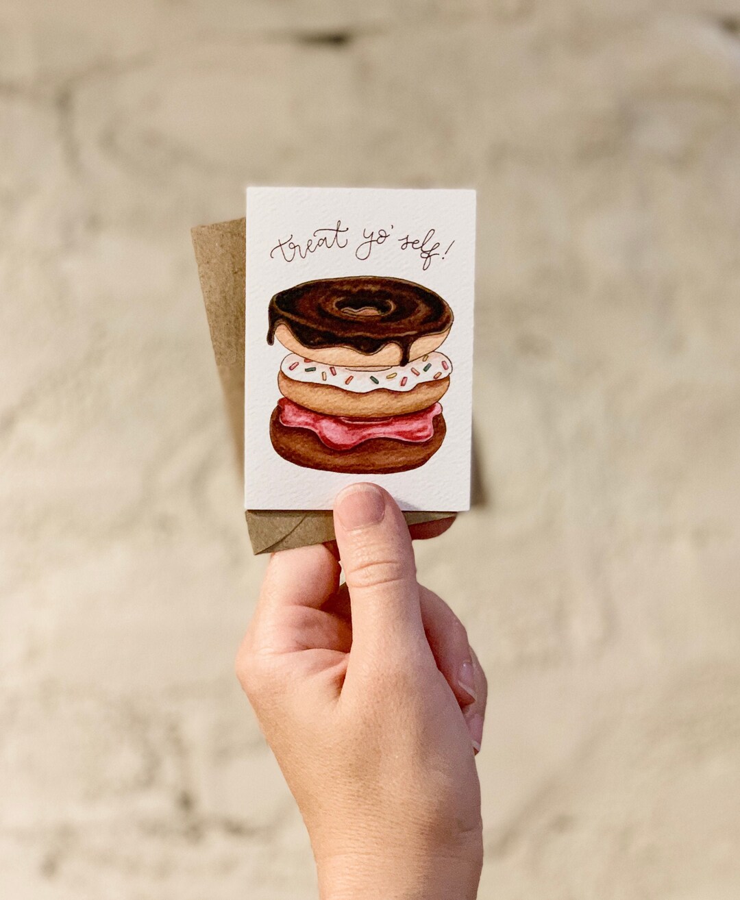 Donut, Treat Yo’ Self, Doughnut, Enclosure Card, Mini Card, Tiny Card ...
