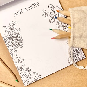 Coloring Notepad, Coloring Book, Coloring Gift, Stationery Gift, Floral ...