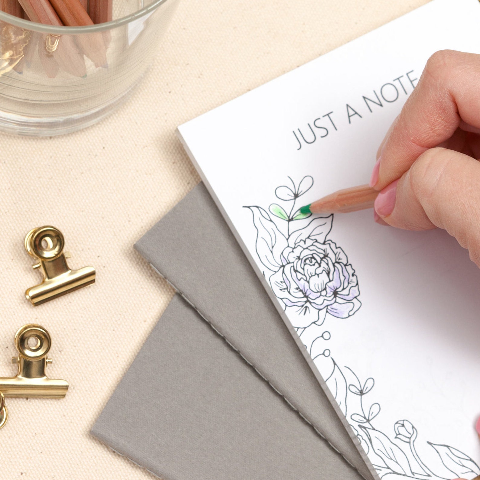 Coloring Notepad, Coloring Book, Coloring Gift, Stationery Gift, Floral ...