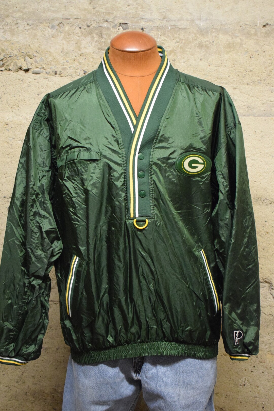 Vintage Green Bay Packers Pro Player Nylon Windbreaker Pullover With ...
