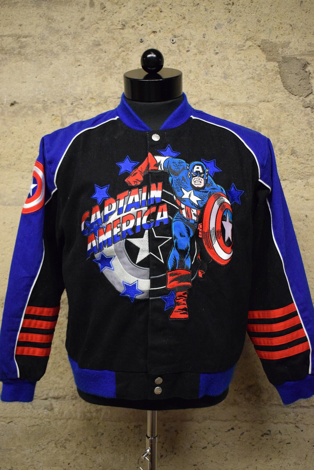 Vintage Youth Captain America Marvel Comics Bomber Jacket 90's Nascar ...