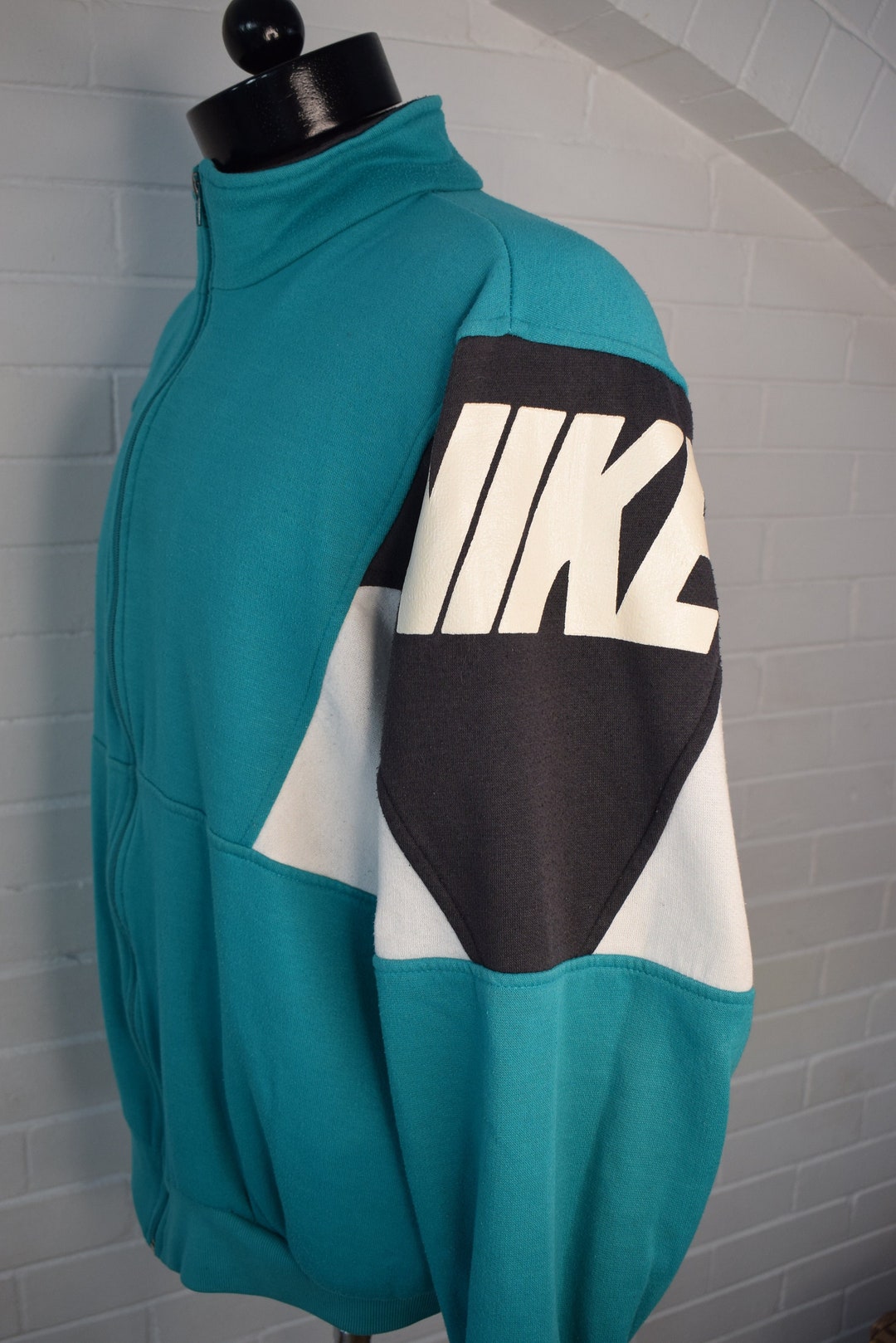 Vintage Nike Gray Tag Zip up Track Teal Black White Jacket Sweatshirt ...