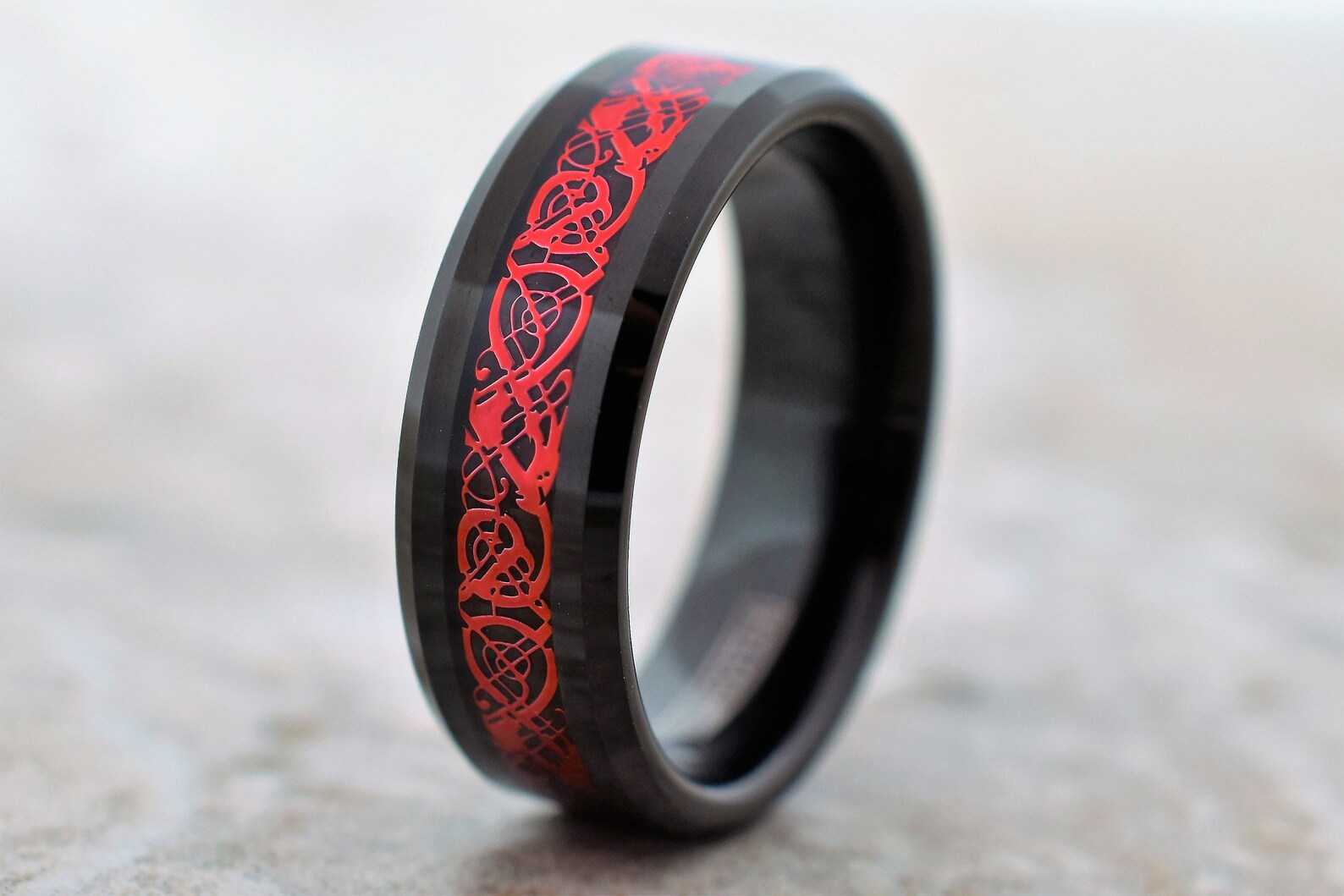 Red Tungsten Ring Black Tungsten Band Red Celtic Ring Black - Etsy