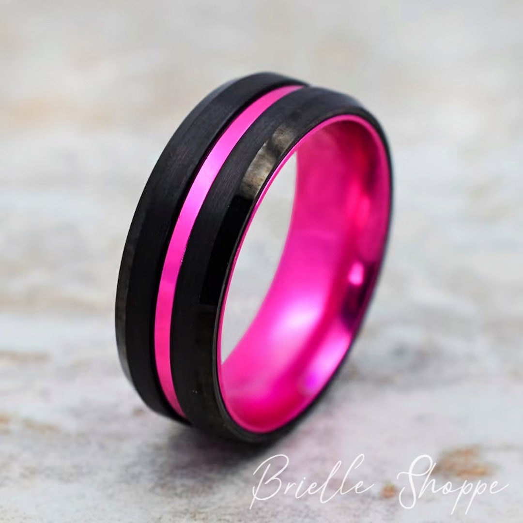 Tungsten Wedding Band, Black Tungsten Band, Pink Tungsten Ring ...