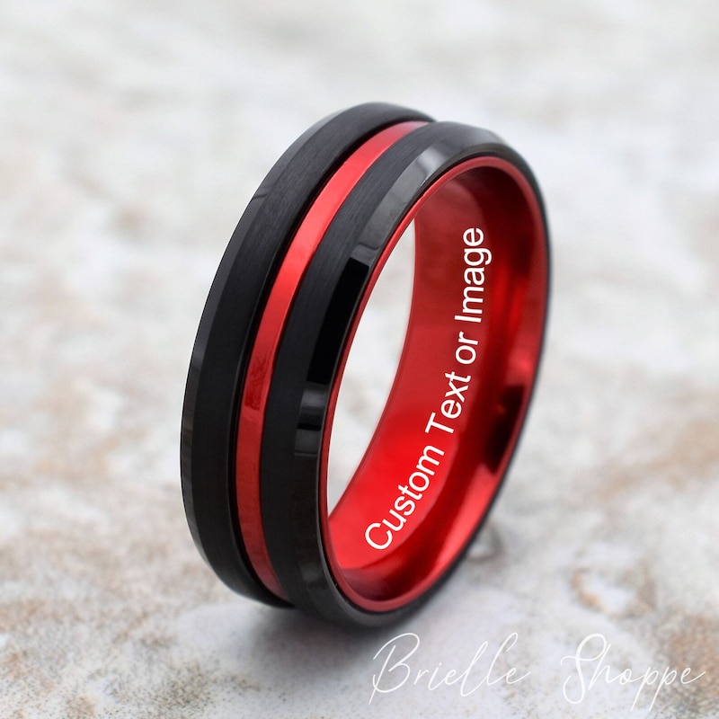 Man Ring With Red Band - Etsy