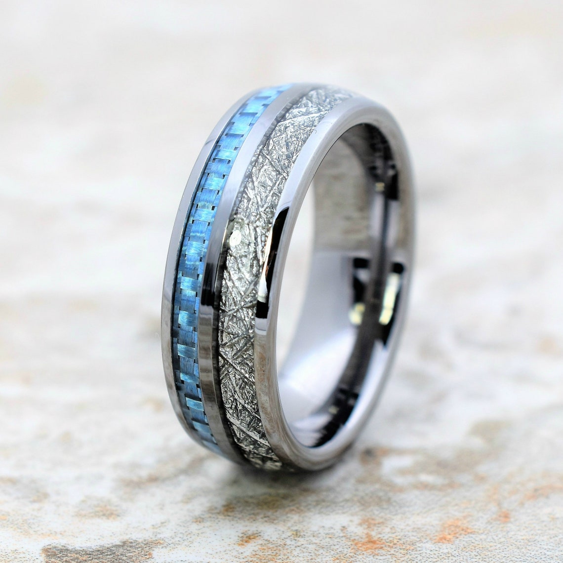Meteorite Ring Mens Meteorite Tungsten Ring Blue Carbon - Etsy