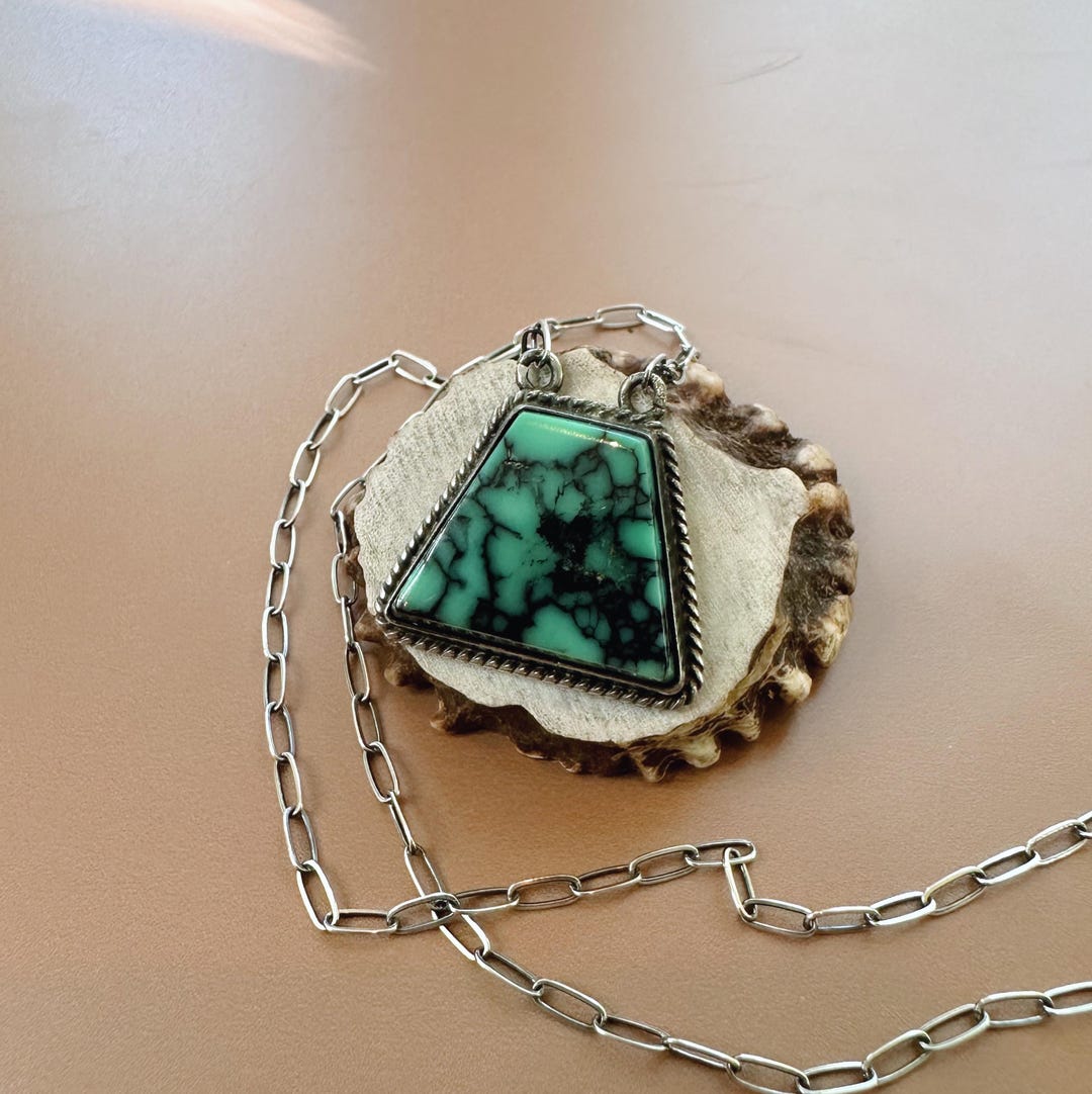 Vintage Navajo Sterling Silver and Spiderweb Turquoise Pendant Necklace ...