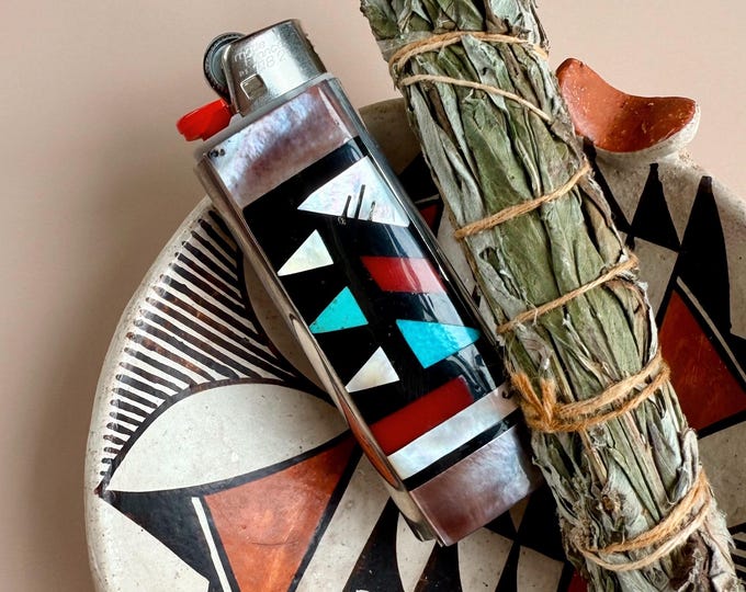 Vintage Zuni Nickel Silver Lighter Cover, Case or Sleeve With Inlaid ...