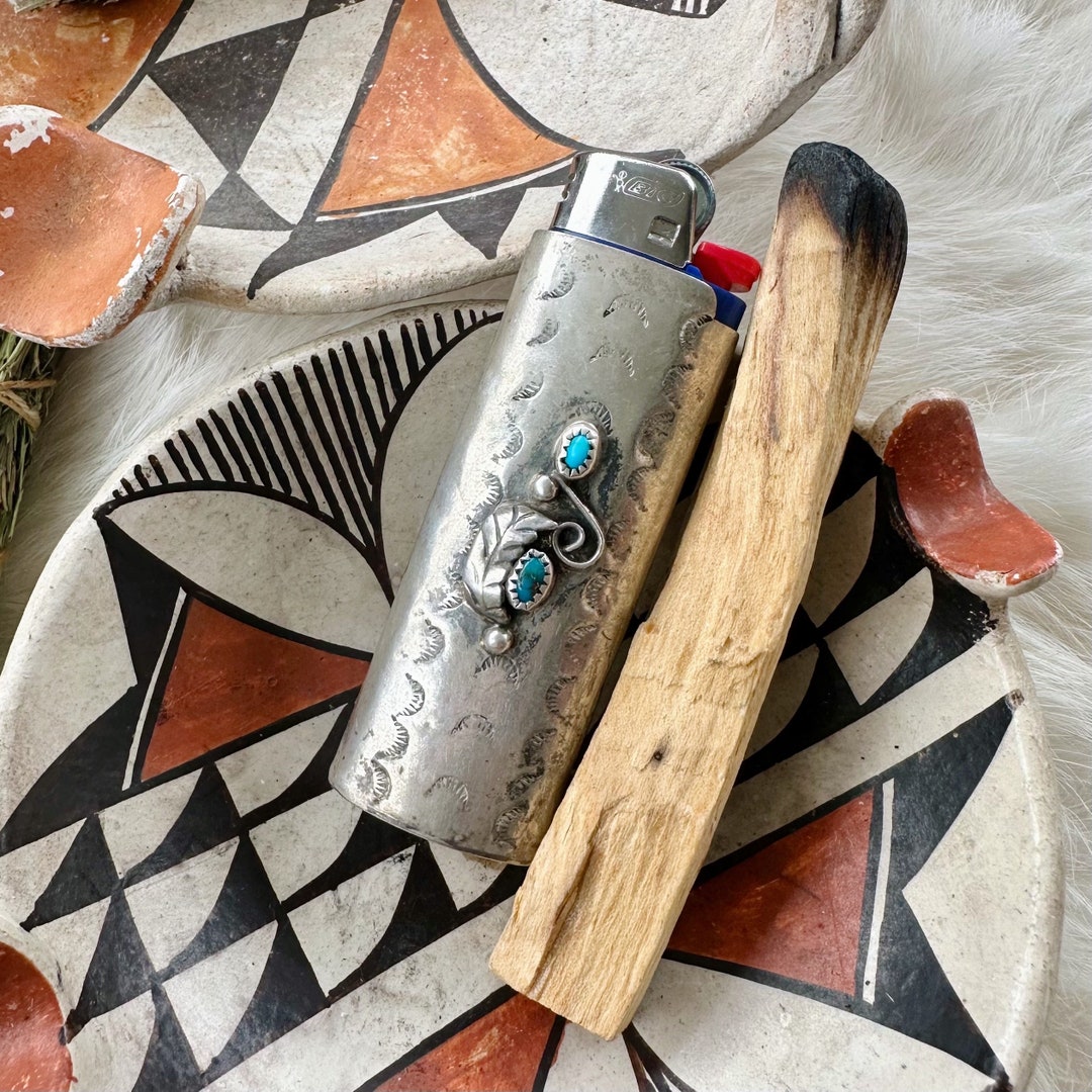 Vintage Navajo Sterling Silver and Two-stone Turquoise Lighter Case ...