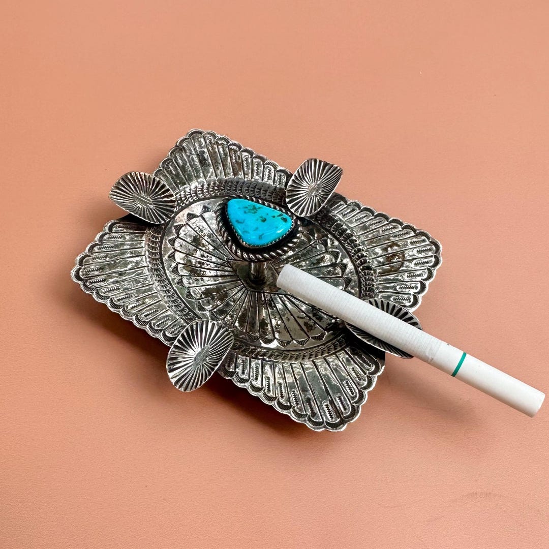 Vintage Navajo Ornate Sterling Silver and Turquoise Cigarette Cigar ...
