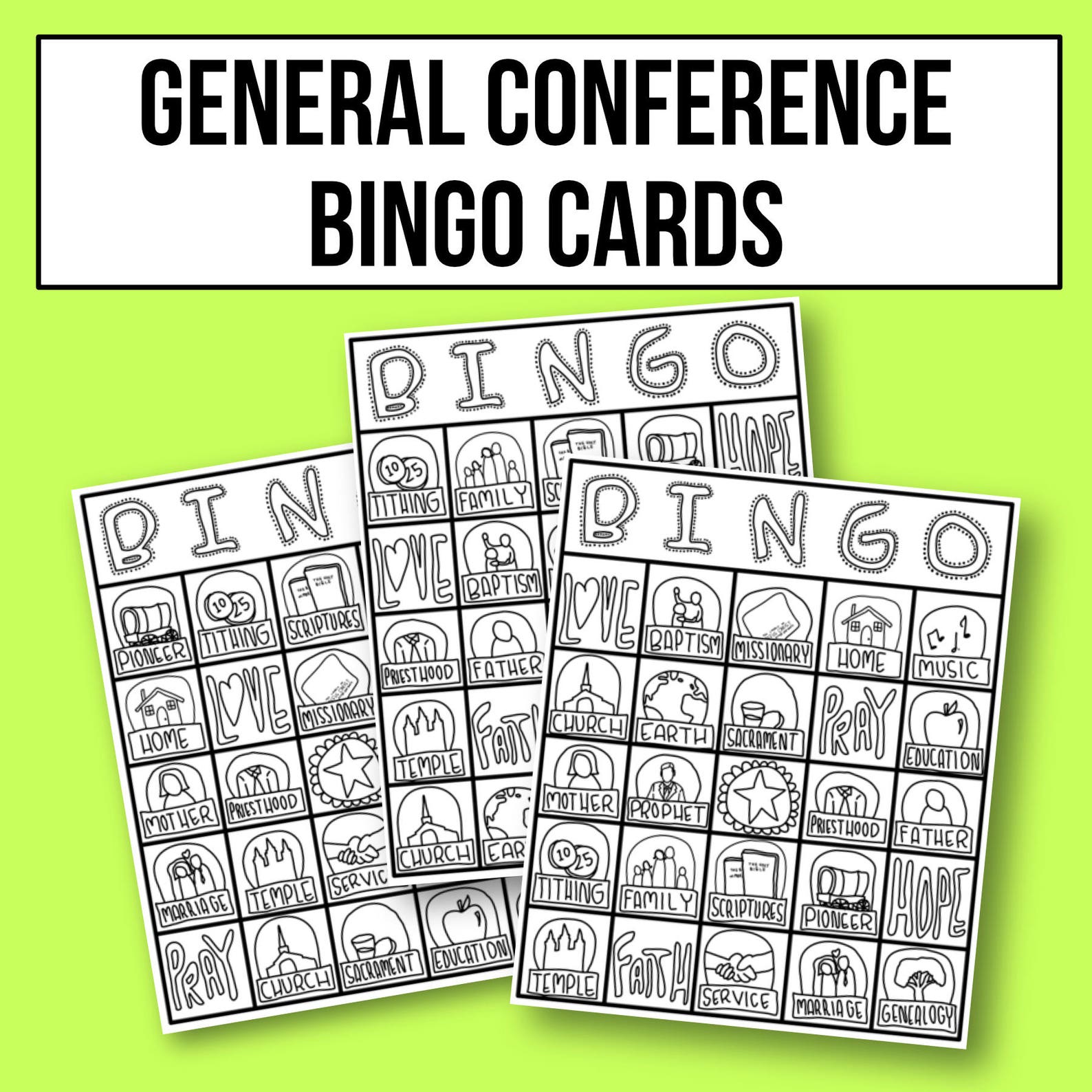 General Conference Bingo Cards - Etsy