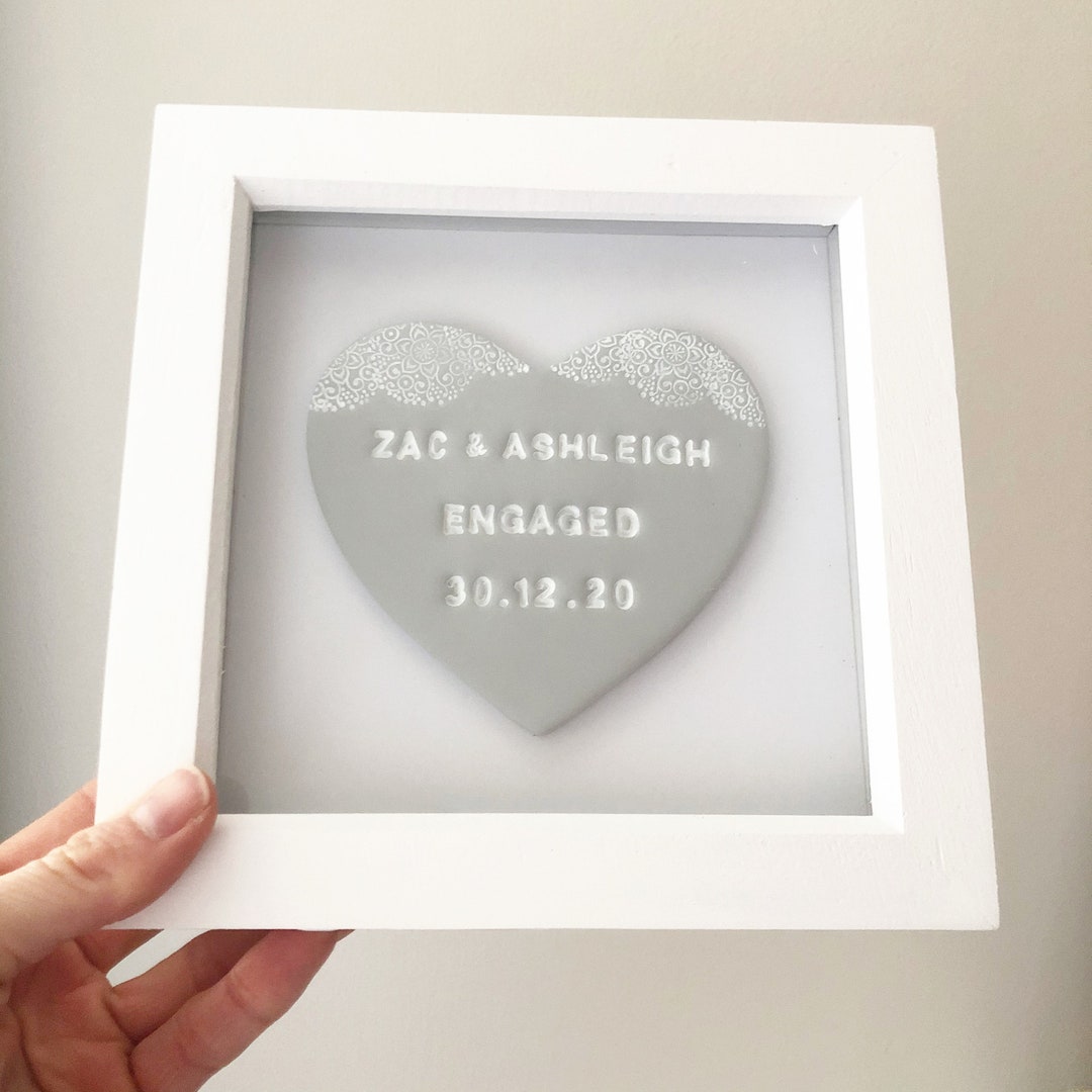 Personalised Framed Engagement Heart Gift for Couple - Etsy
