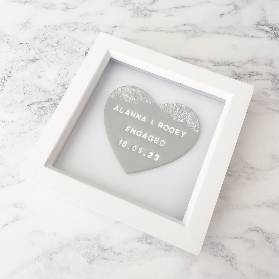 Personalised Framed Engagement Heart Gift for Couple, Engagement ...