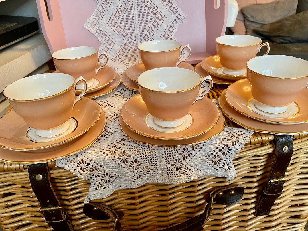 Colclough Harlequin Salmon Pink Tea Set for Six People - Etsy