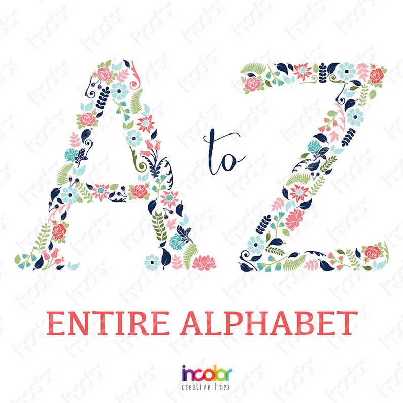 Floral Coral and Navy Alphabet - Printable PNG Clipart Monogram Letters ...