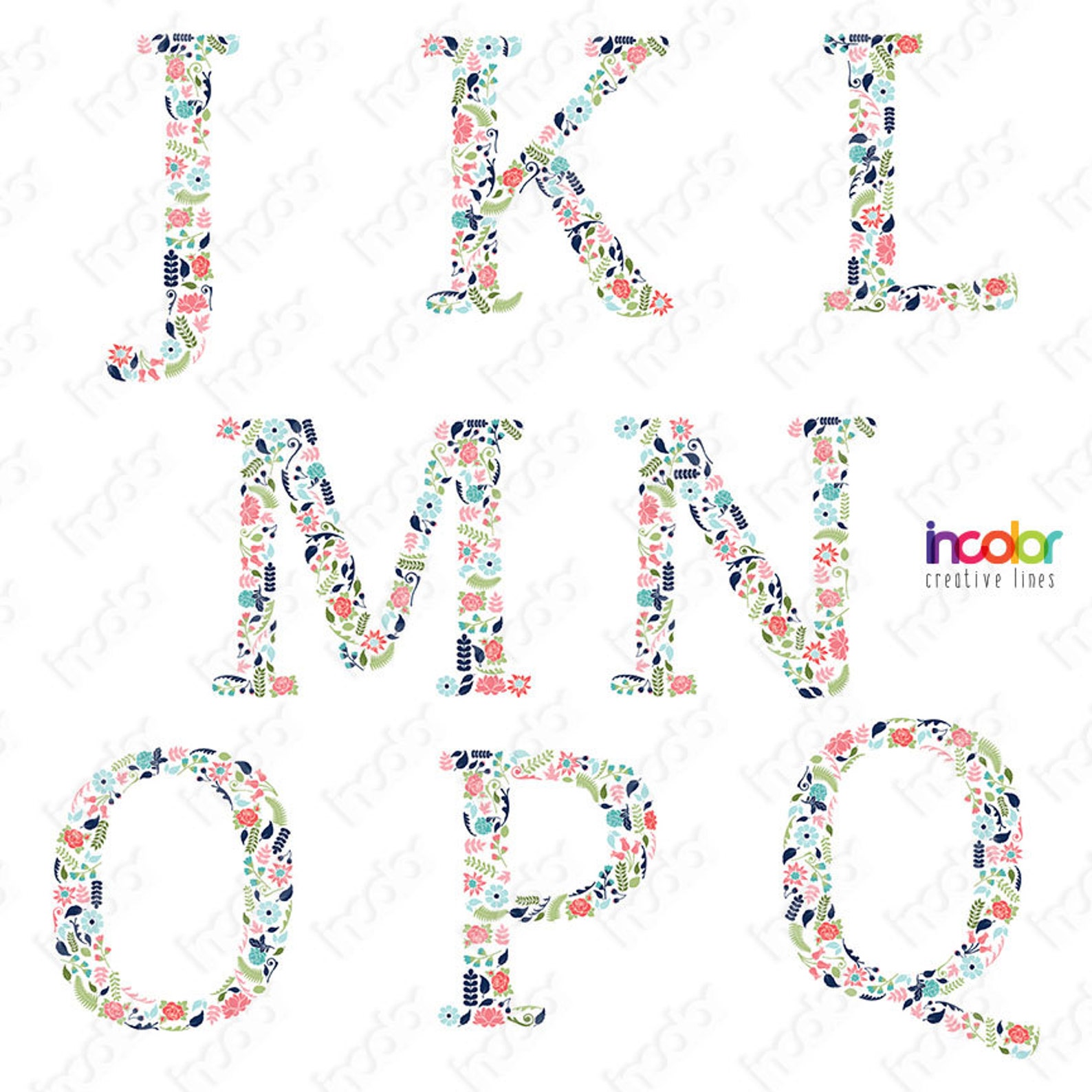 Floral Coral and Navy Alphabet - Printable PNG Clipart Monogram Letters ...