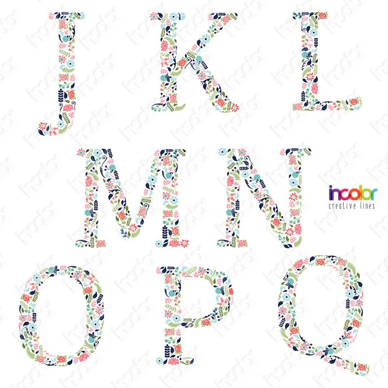 Floral Coral and Navy Alphabet - Printable PNG Clipart Monogram Letters ...