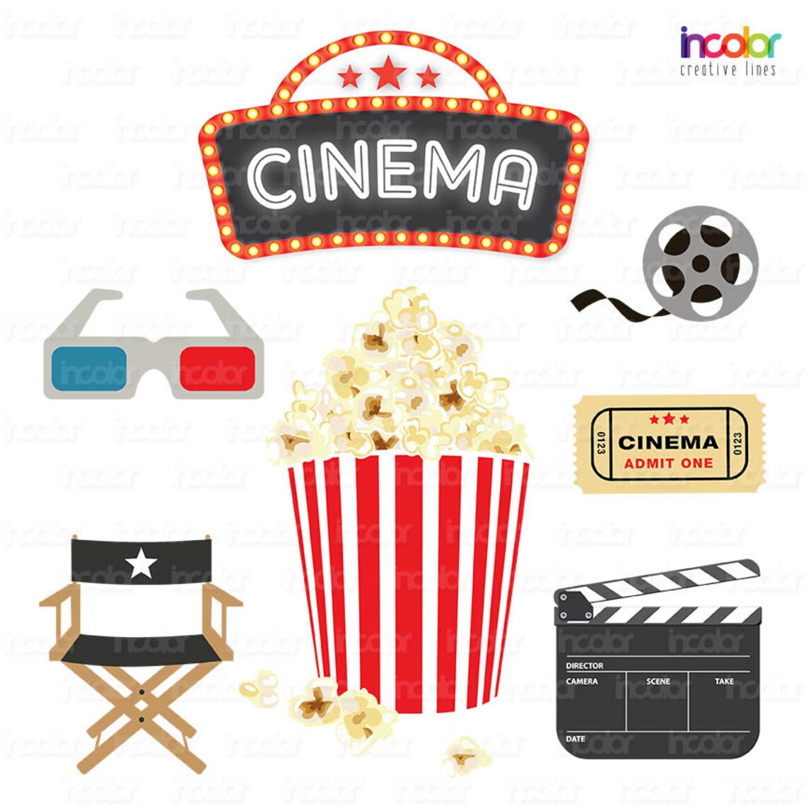 Movie Theater Cinema Party Clipart - Instant Download Printable Digital ...
