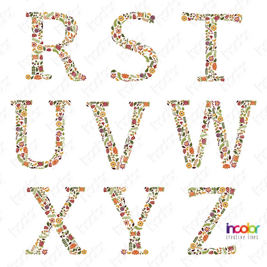 Floral Fall Alphabet - Printable PNG Clipart Monogram Letters - Etsy