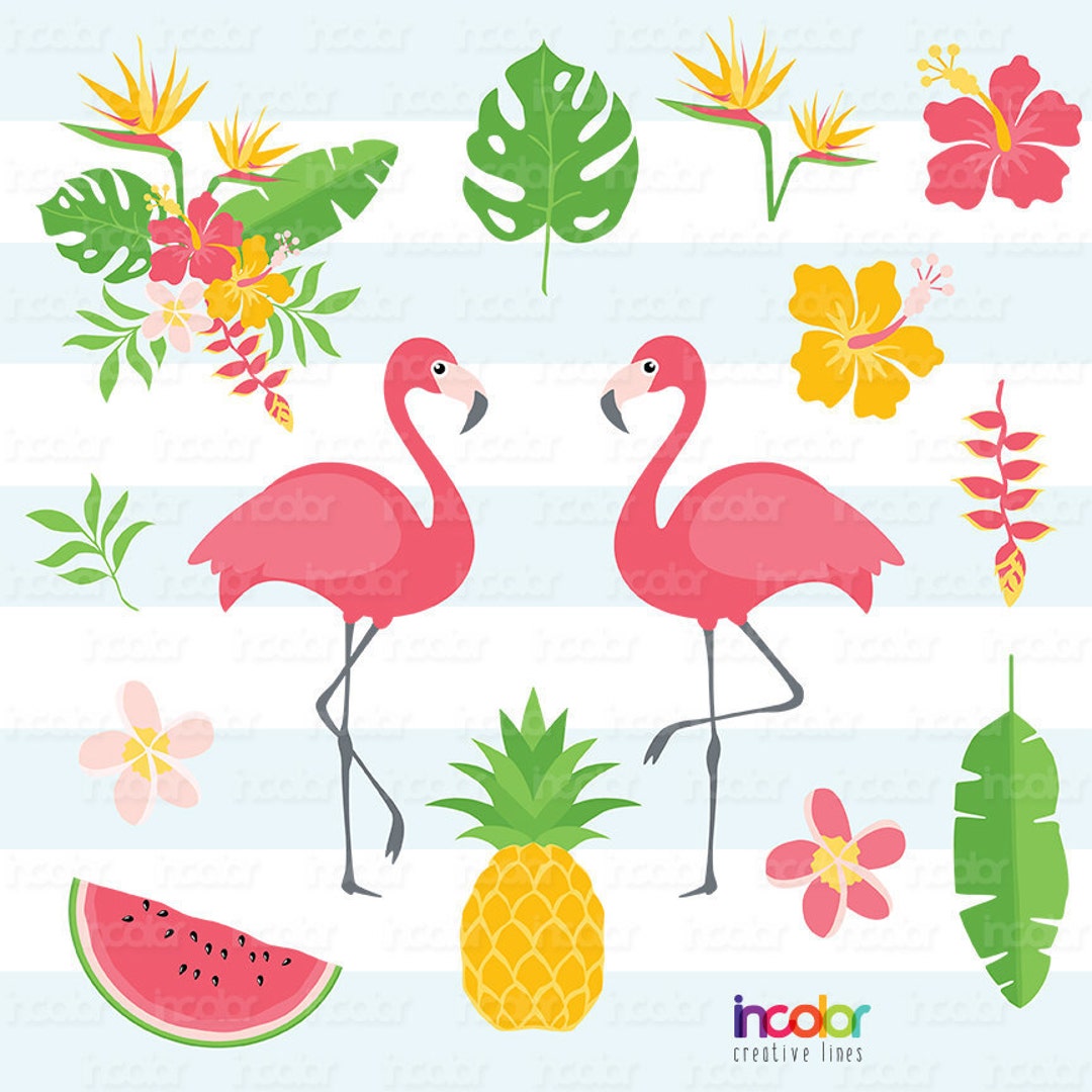 Flamingo Tropical Summer Party Clipart - Instant Download Printable ...