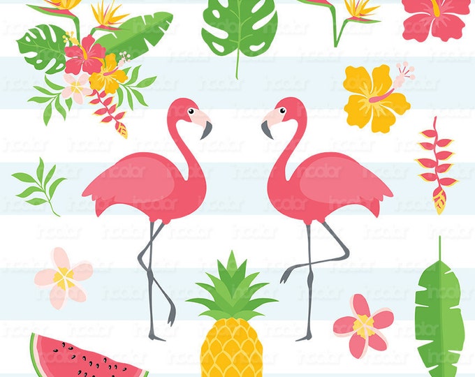 Happy Flamingo Clipart- Digital Summer Flamingo Clipart - Instant ...
