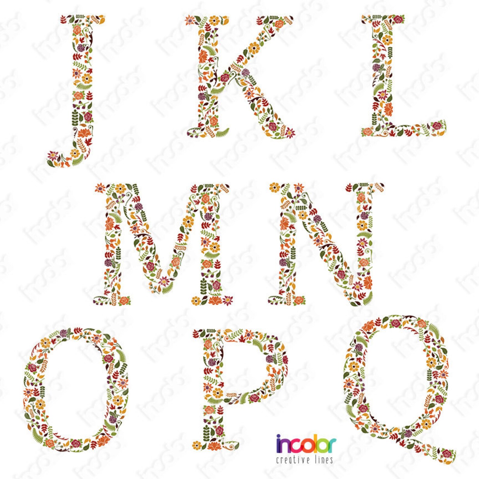 Floral Fall Alphabet - Printable PNG Clipart Monogram Letters - Etsy