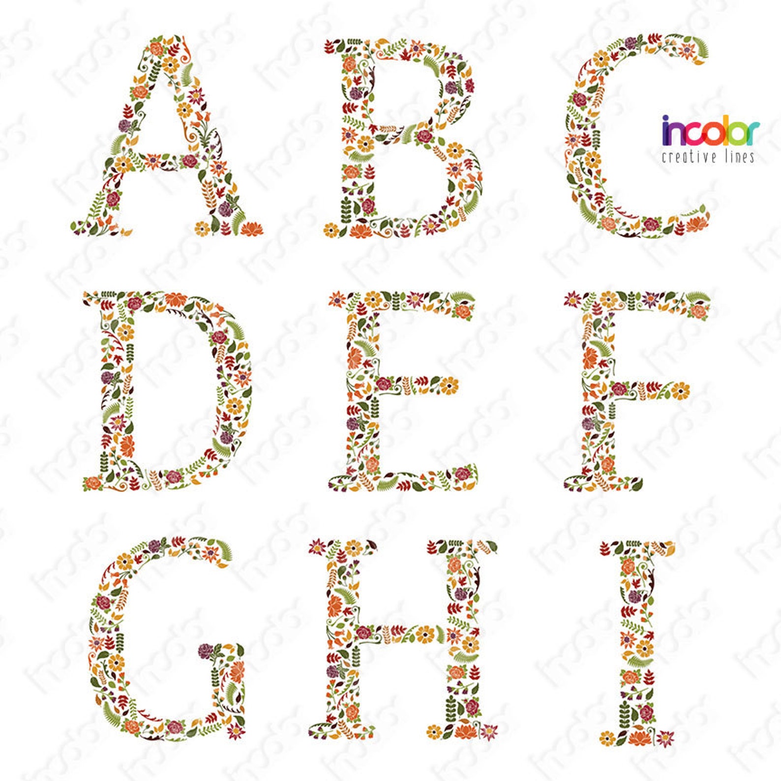 Floral Fall Alphabet - Printable PNG Clipart Monogram Letters - Etsy