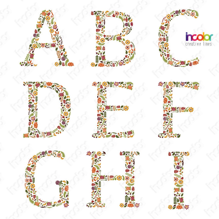 Floral Fall Alphabet - Printable PNG Clipart Monogram Letters - Etsy