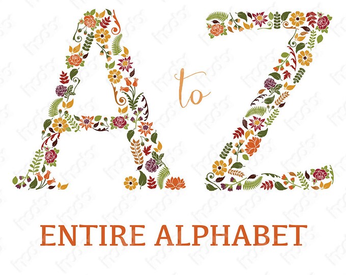 Floral Fall Alphabet Printable PNG Clipart Monogram Letters | Etsy