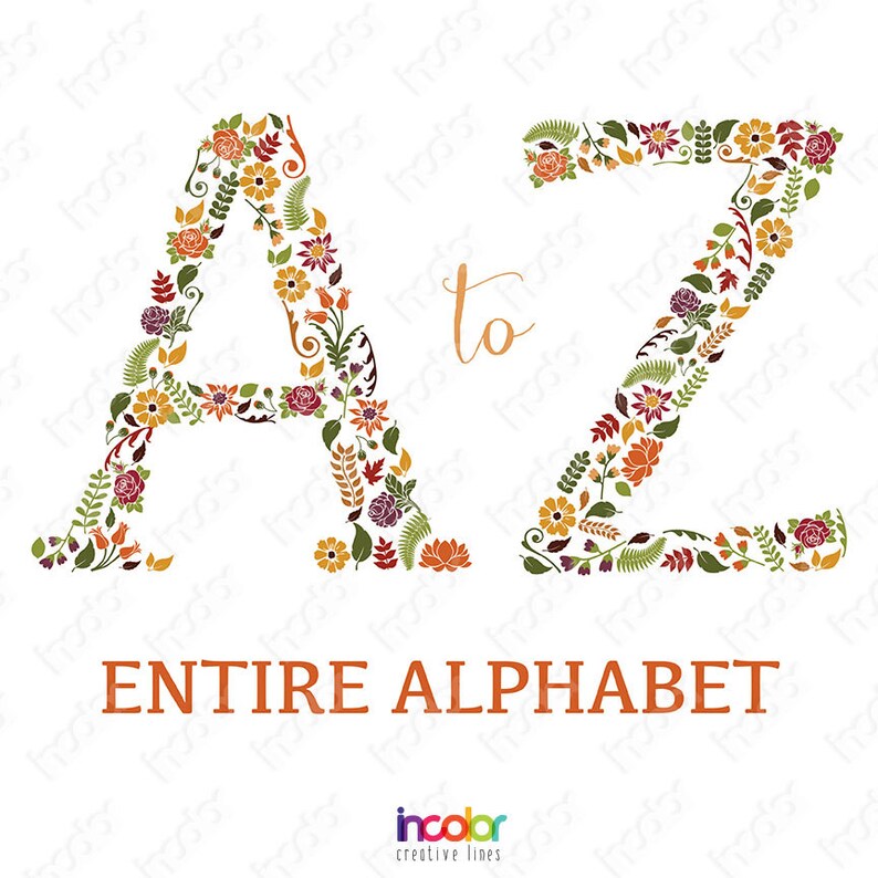 Floral Fall Alphabet - Printable PNG Clipart Monogram Letters - Etsy
